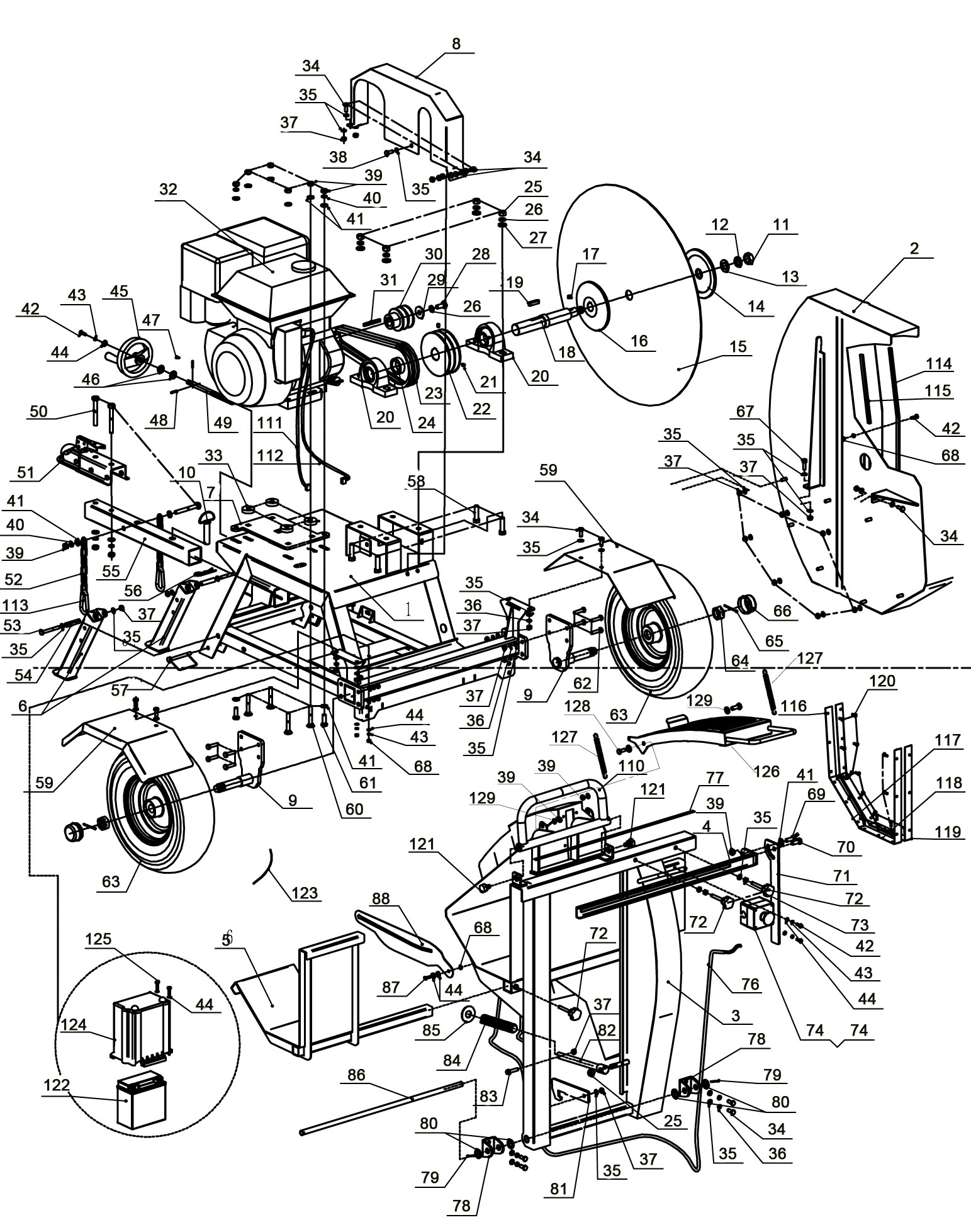 Victory Tractor Anbaugeräte, Holzschredder, Holzspalter, Düngerstreuer ...